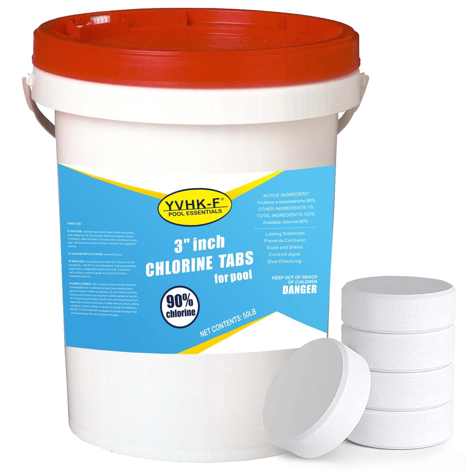 50 lb Chlorine Tablets 3 Inch for Swimming Pools, Kills Bacteria and S ...